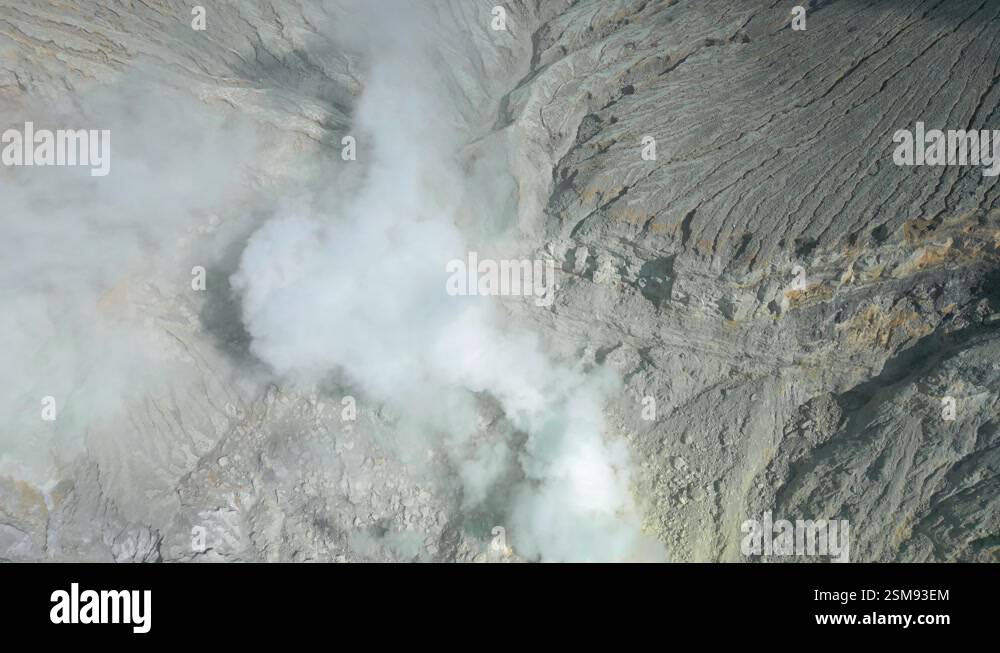 Toxic volcanic gas at the sulphur mines in the crater of the active ...