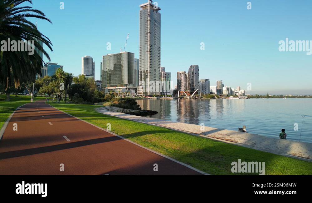 Cycle Road Riverside Park View over Central Business District in Perth ...