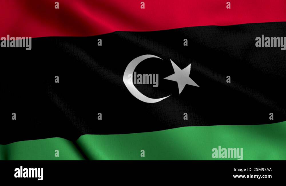 Libya Flag. Waving Fabric Satin Texture Flag of Libya 3D illustration ...