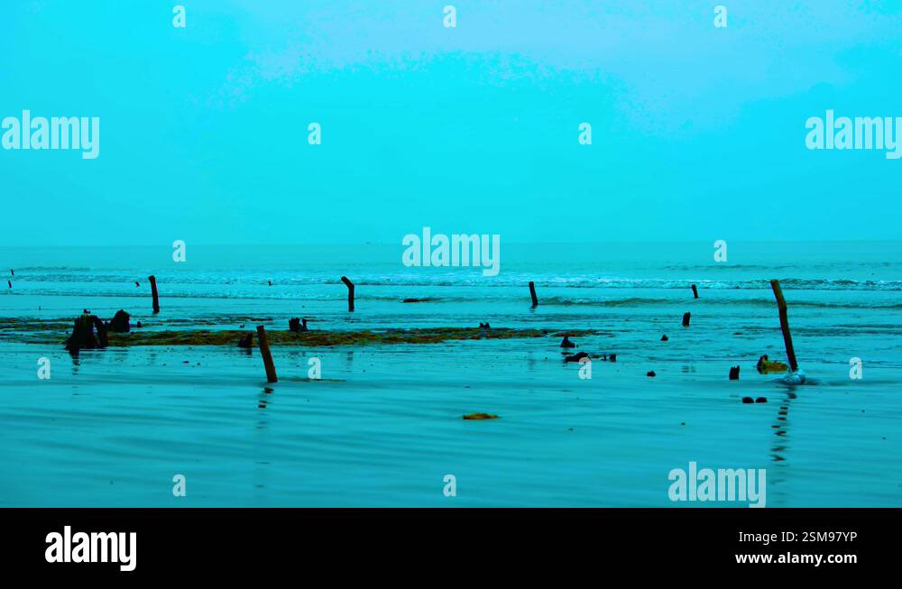 Lebur Chor at Kuakata Beach in Bangladesh at blue hour. Idyllic scenery ...