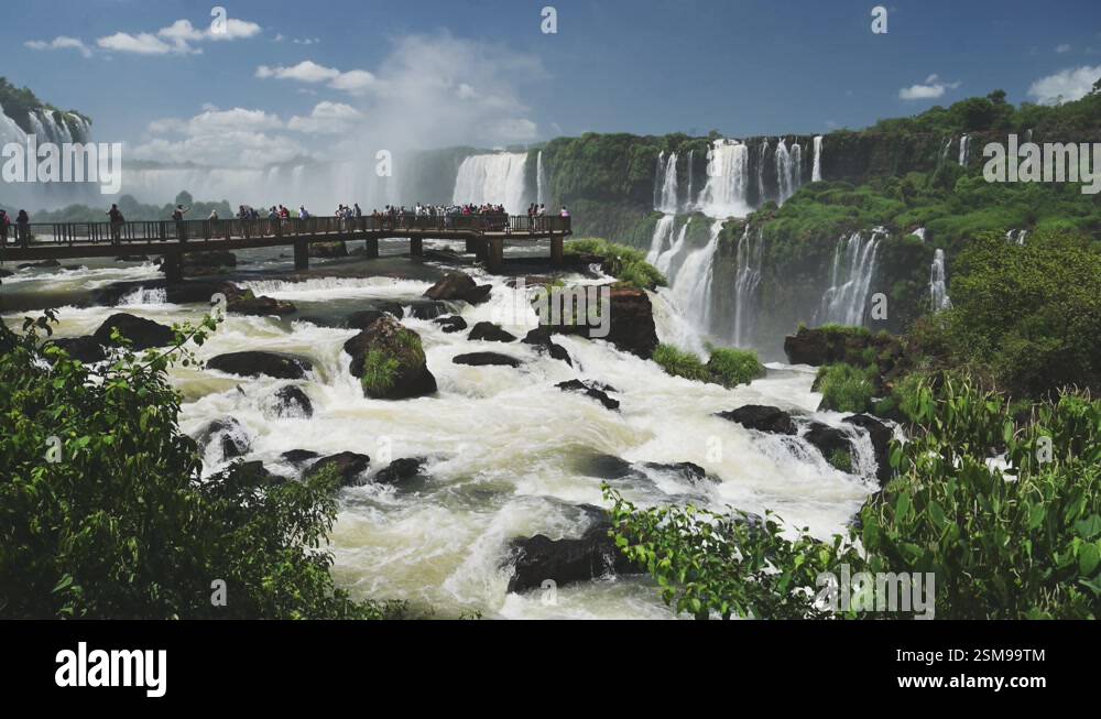 Amazing Sights in Beautiful Iguazu Falls Jungle, Tourist Lookout Stock ...