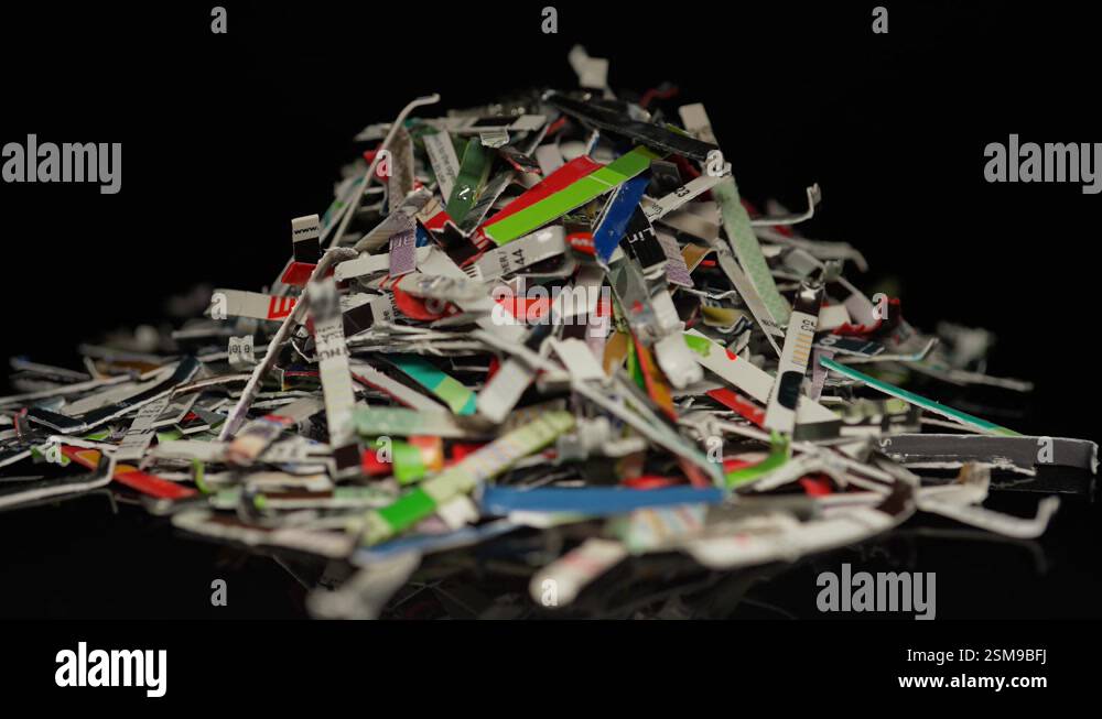 Credit cards pile shredded and cut. Remains of plastic credit cards ...
