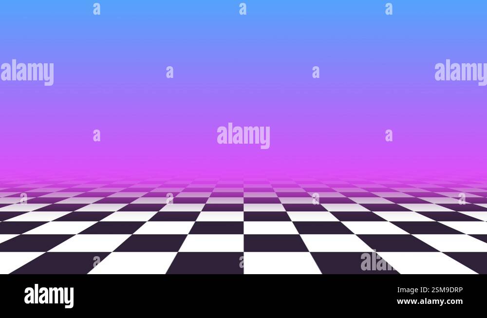 Retro Background With Black And White Checkered Floor Vaporwave