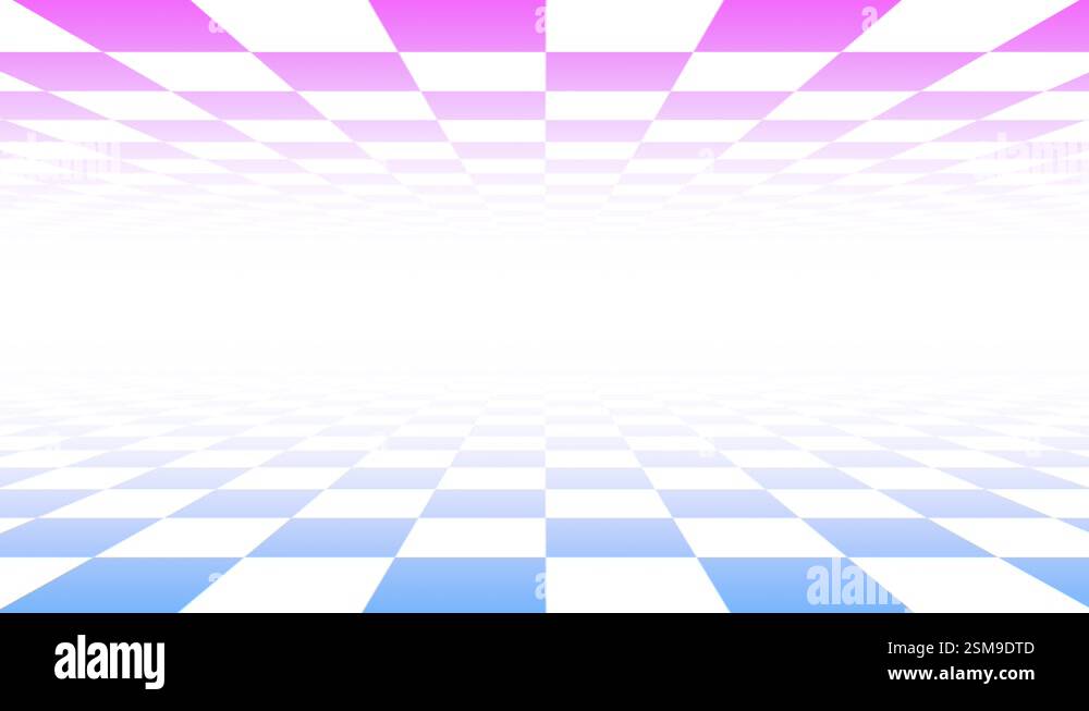 Retro background with black and white checkered floor, vaporwave ...