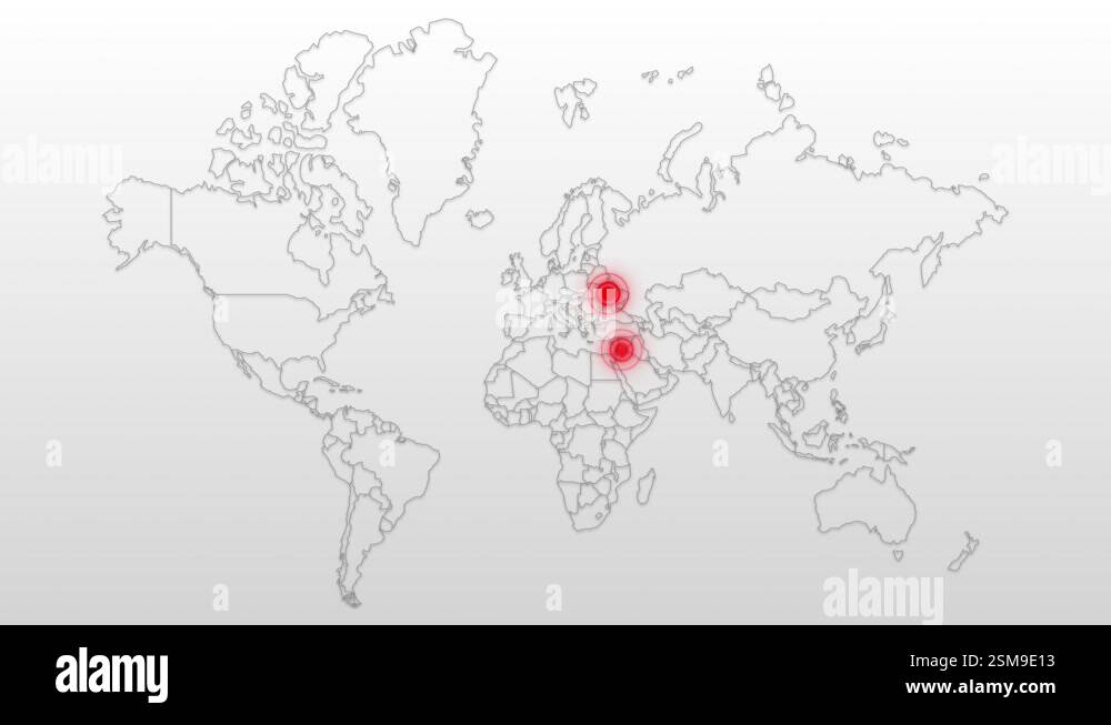 Minimal style World Map Animation. Glowing hot points in Global white ...