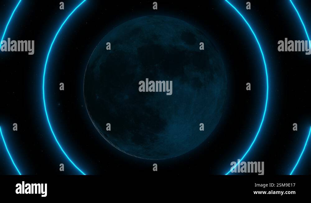 Full and New moon phases on a starry background. with bright neon rings ...