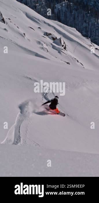 Off Piste Snowboarder Running Down. Super Slow Motion, 1000 fps ...