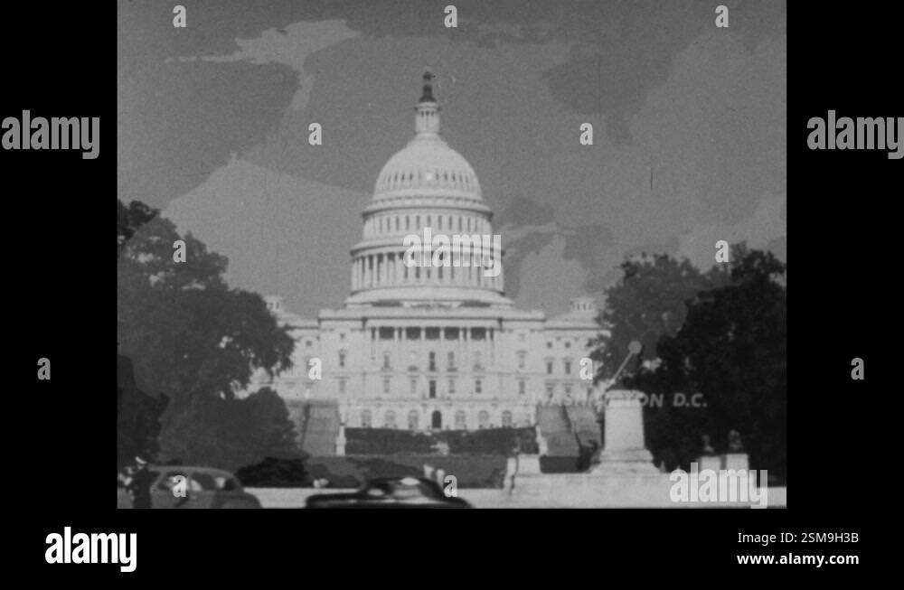1960s: Map of North America with Washington, DC marked. US Capitol ...