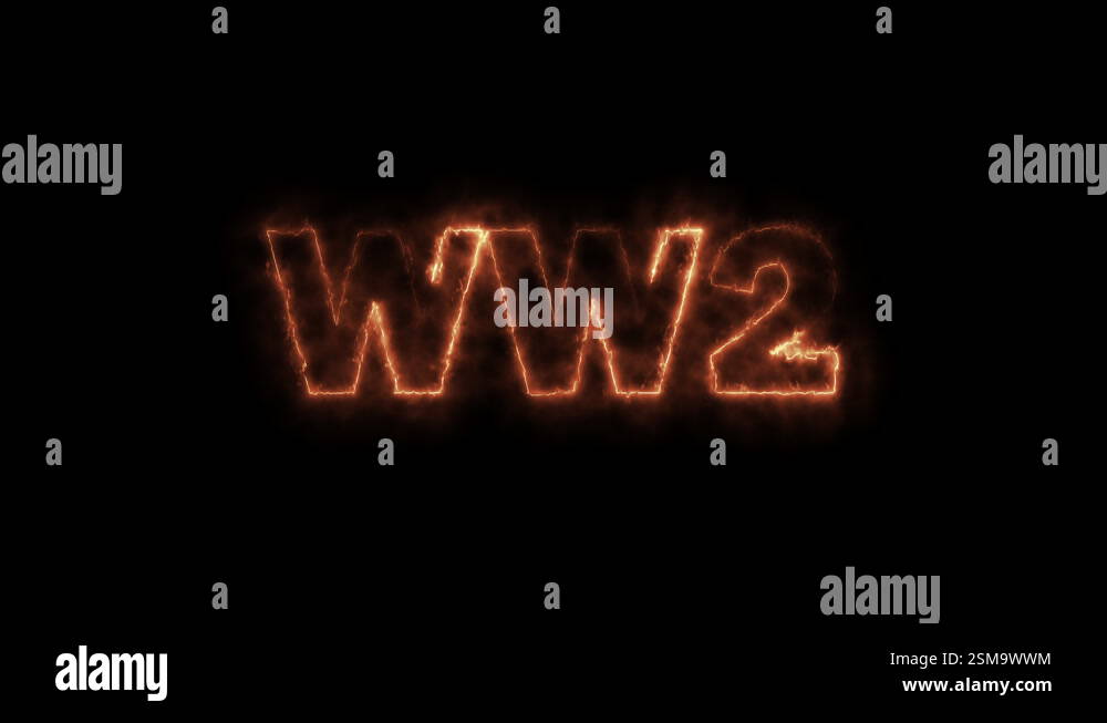 WW2 Text Animation fire effect on black background - the threat near of Stock Video Footage - Alamy