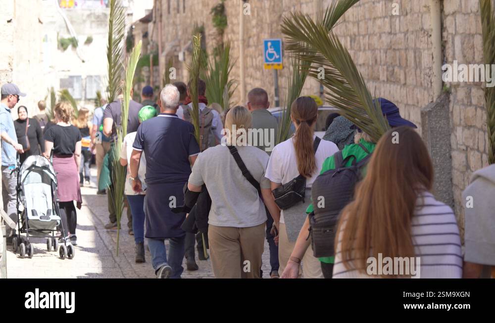 Faithful Walk in Jerusalem Street on Palm Sunday Ceremony at Via ...