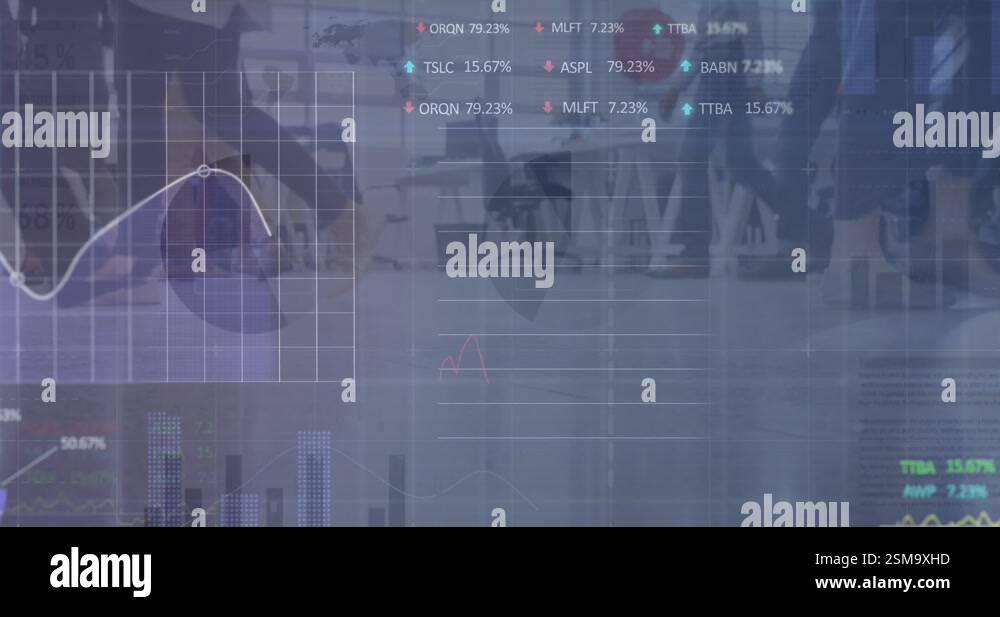 Animation of statistical, stock market data processing over low section ...