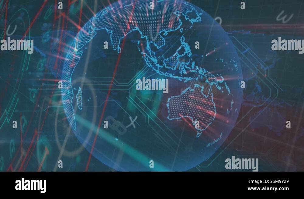 Animation of alphabets floating over spinning globe and interface with ...