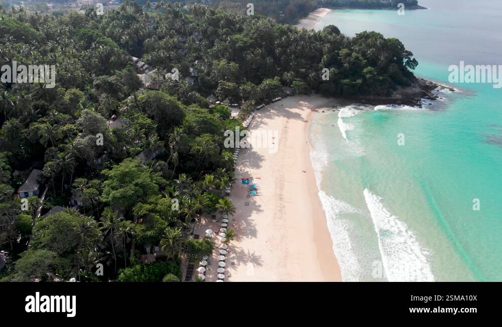 Phuket Pansea Pan Up, sandy beach and Andaman Sea calm waves, empty ...