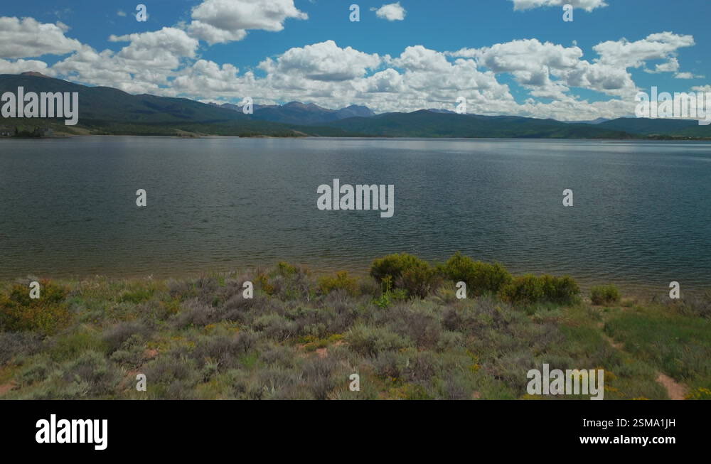 Aerial cinematic drone high altitude shore of Grand Lake Shadow ...