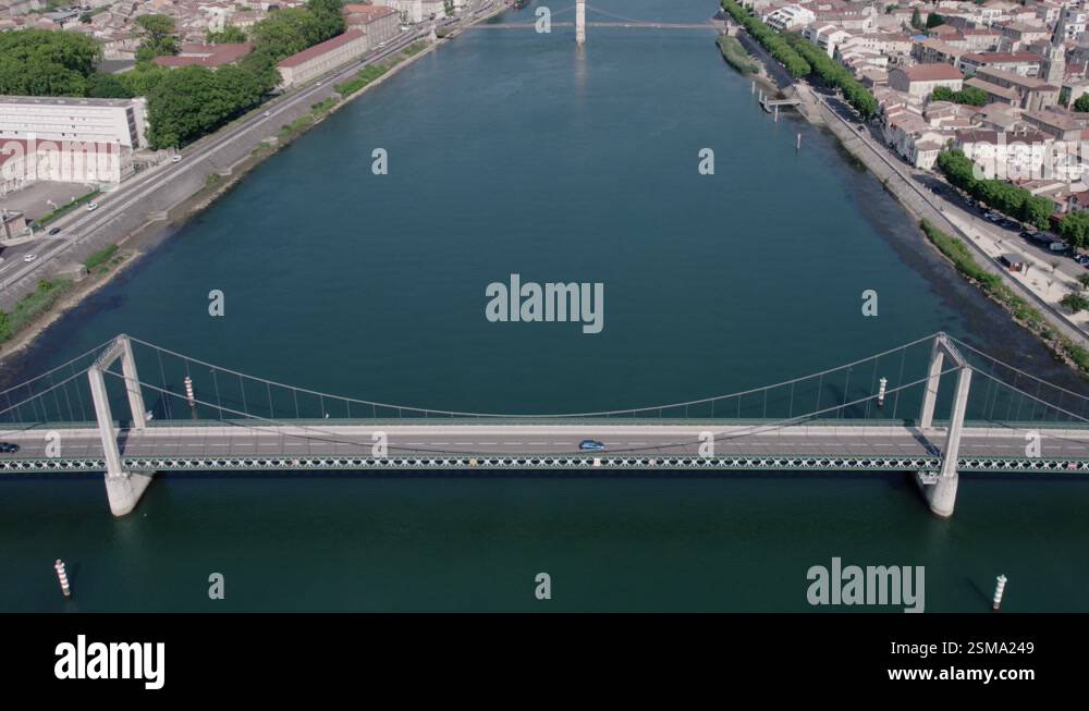 Suspension Road Bridge Over the Rhone River, Between Ardeche and Drome ...
