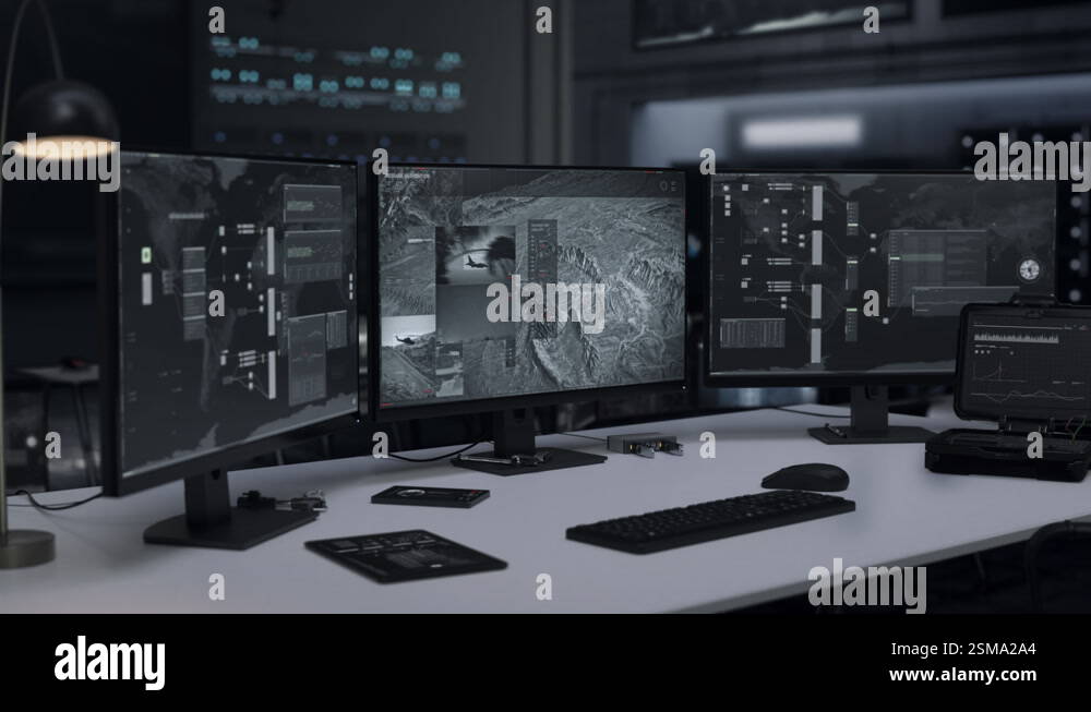 Military surveillance radar user interface tracking the position of ...