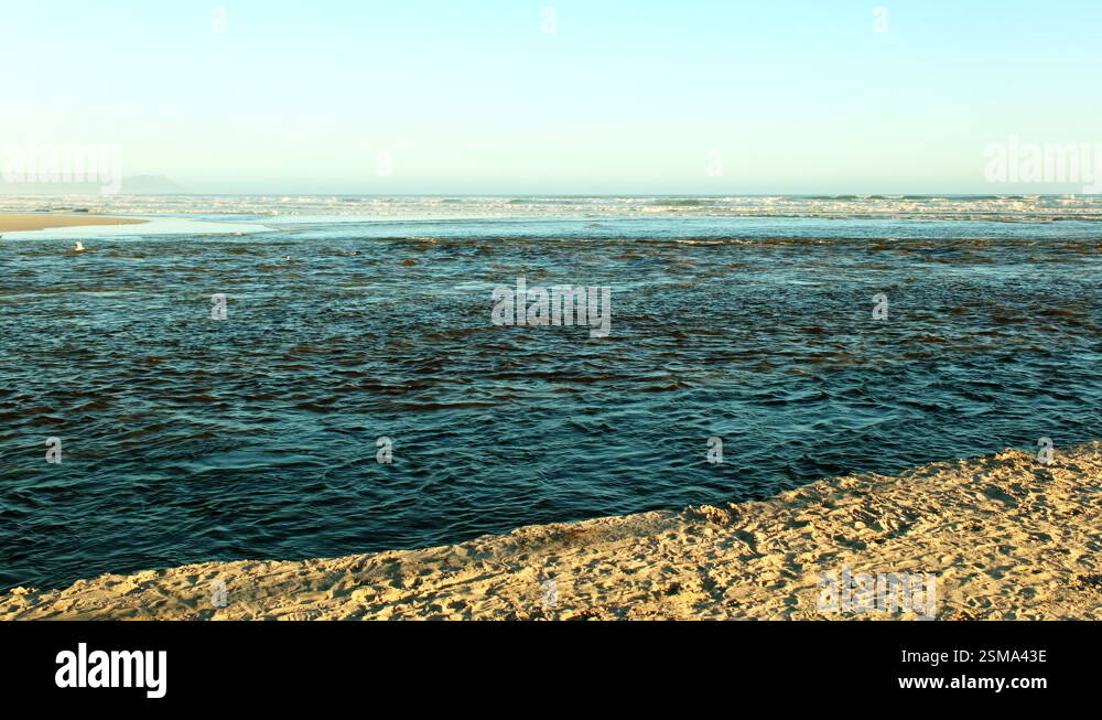 Hermanus Klein River lagoon breach at Grotto, flow of fresh water into ...