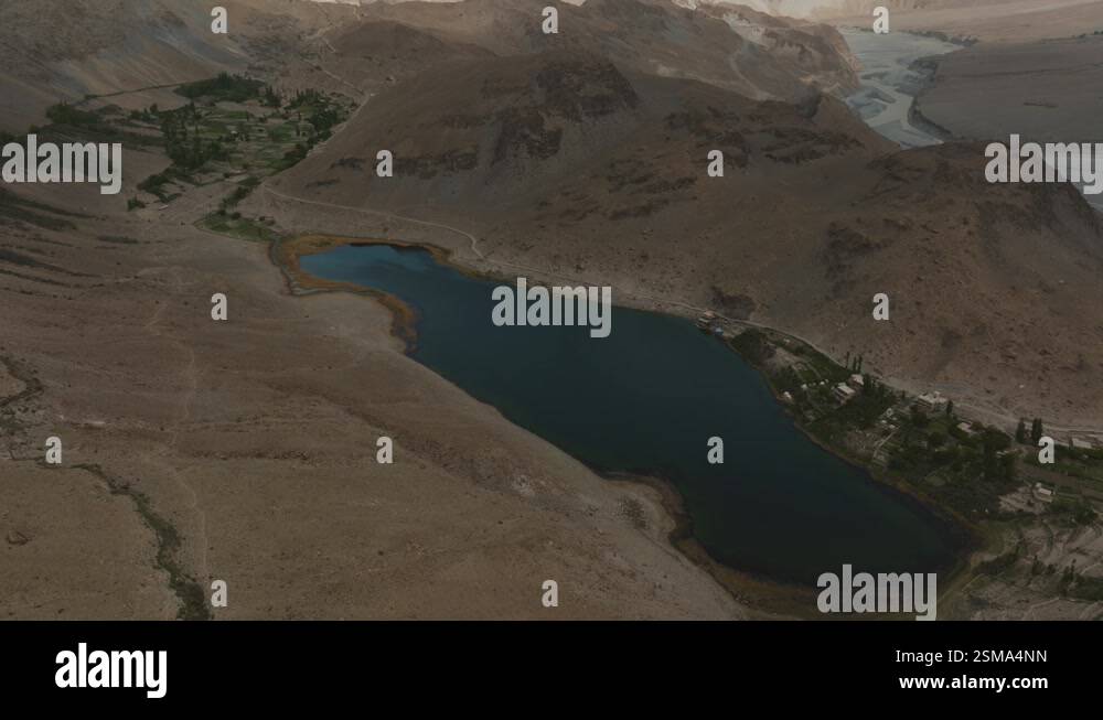 Aerial view of Borith lake in the Hunza Valley, Himalayas, Pakistan ...