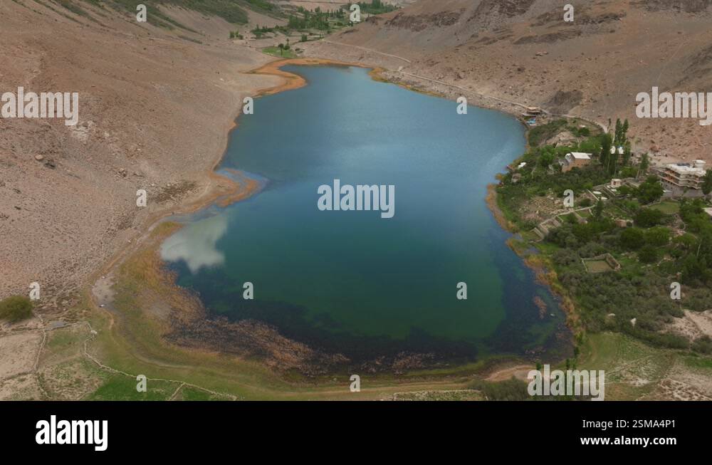 Aerial view of Borith lake in the Hunza Valley, Himalayas, Pakistan ...