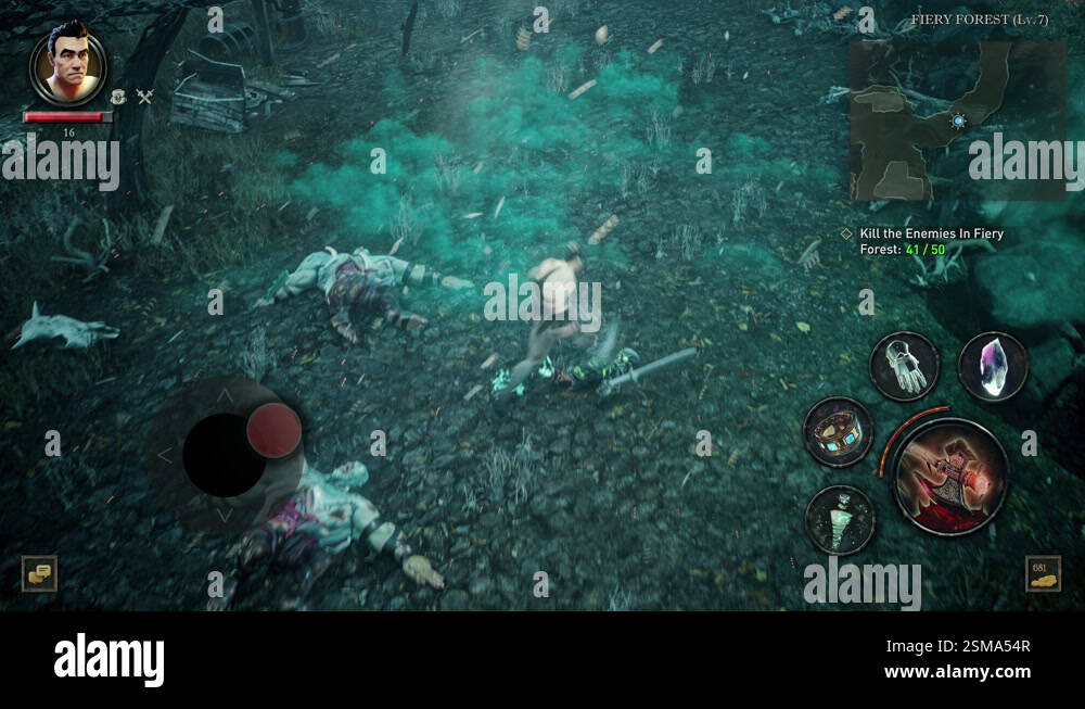 Powerful magical warrior clearing the forest area in the video game ...