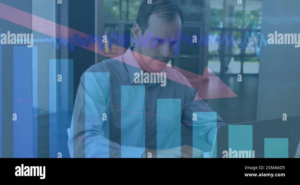 Animation of graphs representing loss and caucasian businessman ...