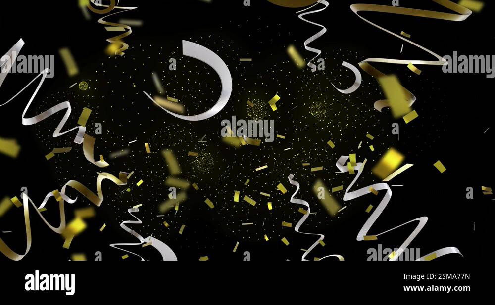 Animation of party streamers and confetti on black background Stock ...