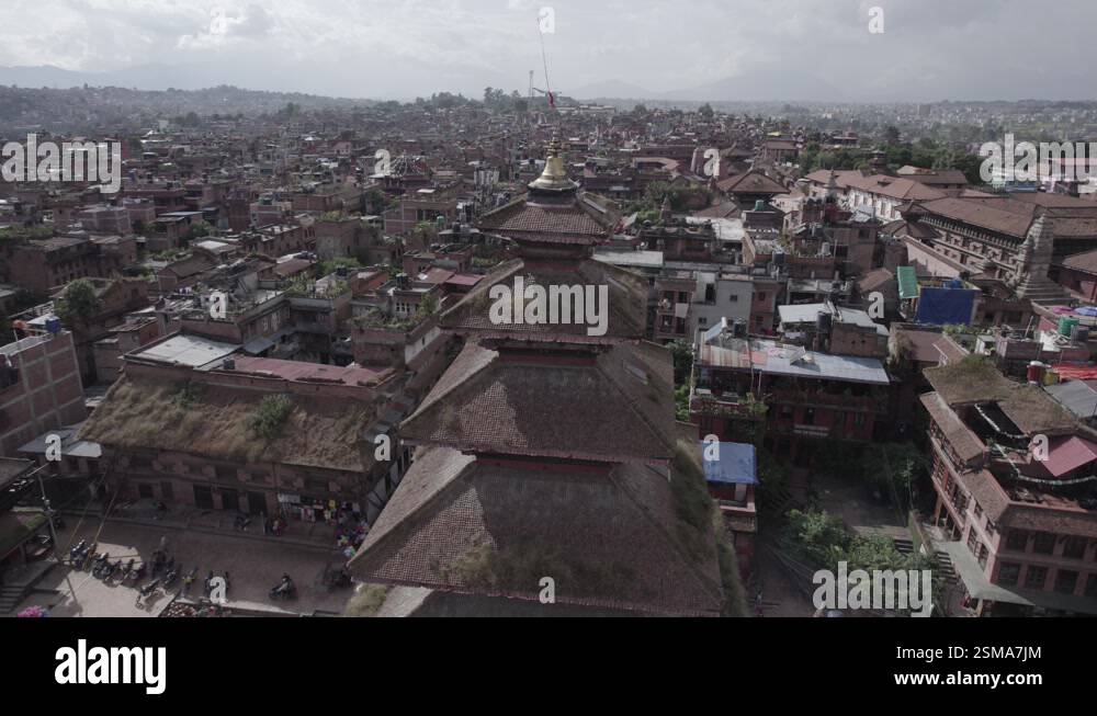 Nepal Bhaktapur Nyatapola Temple Aerial Shot Rotate L Reveal in ...