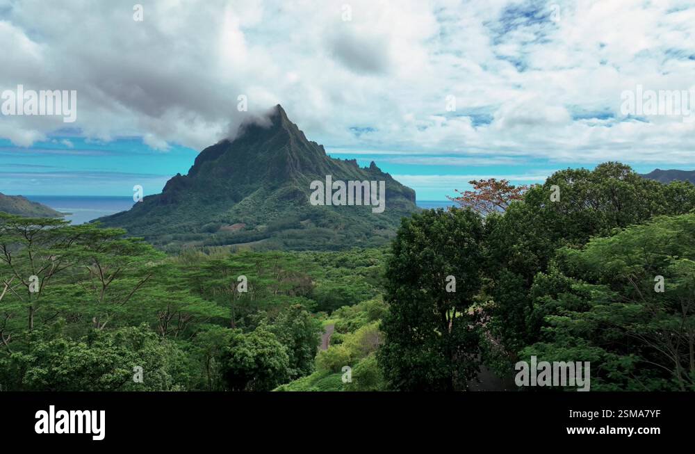 Rising Above Mountain Road With Mont Rotui At Background In Moorea ...