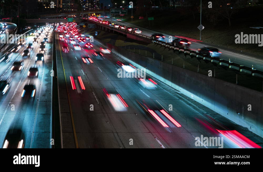 Los Angeles Downtown Busy Freeway Night Traffic Jam Time Lapse ...