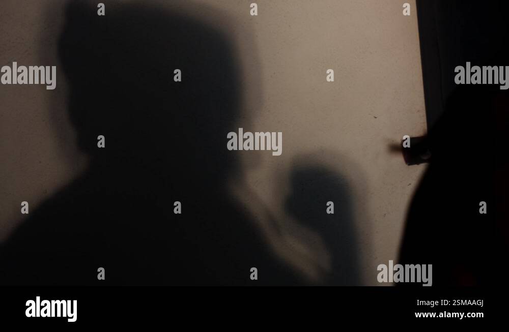 Shadowy silhouette of female boxing in dim ambiance, dimly-lit room ...