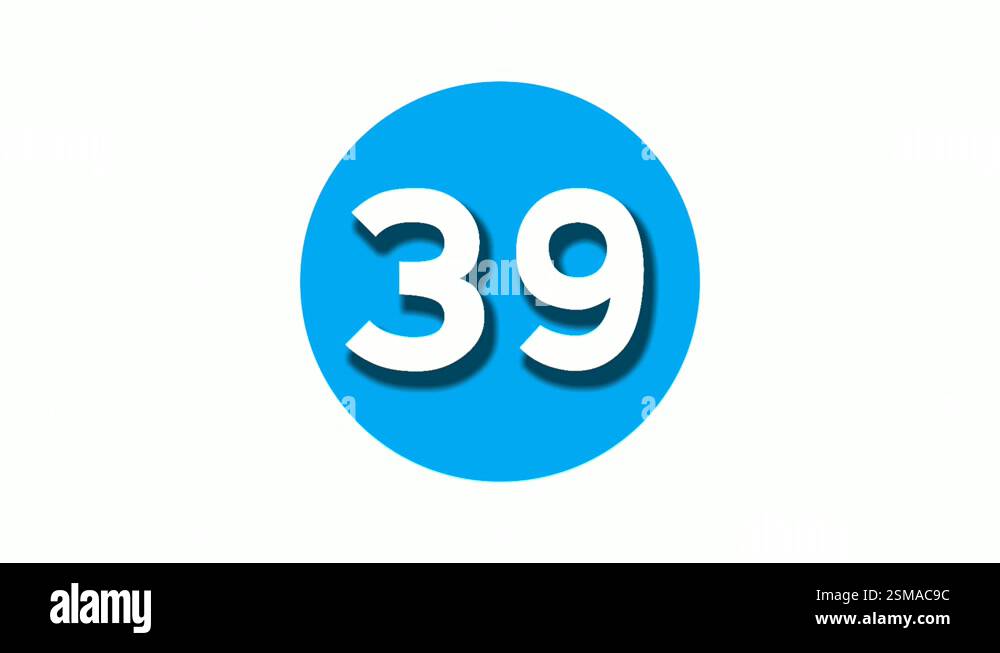 Number 39 thirty nine sign symbol animation motion graphics on blue ...