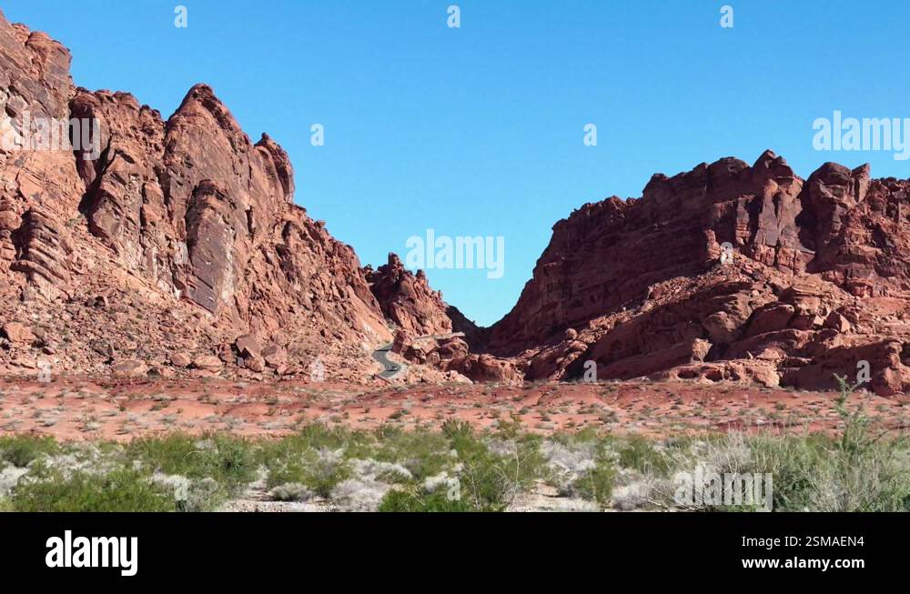 Passing rock formations and hills in the Valley of Fire state park ...