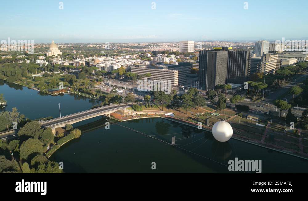 Aerial Drone Shot Above EUR Lake Park in Rome, Italy Stock Video ...
