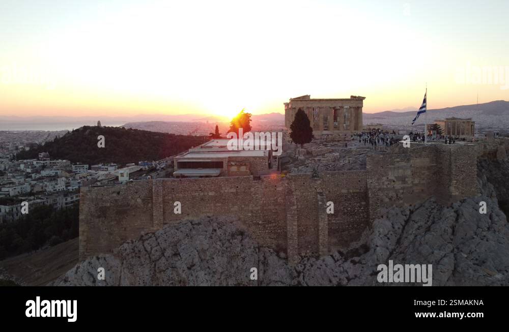 Athens Acropolis and Parthenon at sunset with city skyline in the horizon Stock Video Footage ...