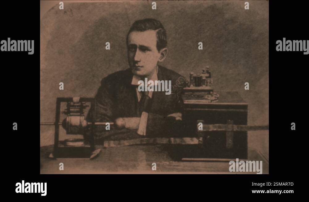 1970s: Illustration of Alexander Graham Bell sitting next to telegraph ...