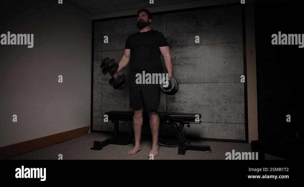 Standing dumbbell supination concentration curls, cinematic lighting ...