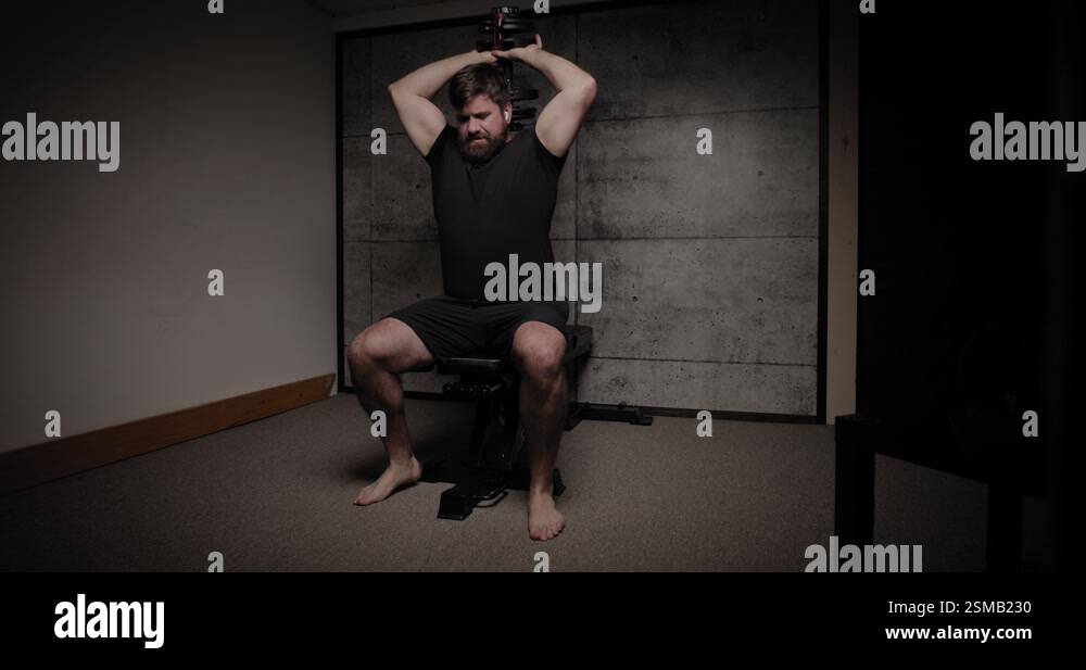 Seated dumbbell skull crushers tricep extensions, cinematic lighting ...