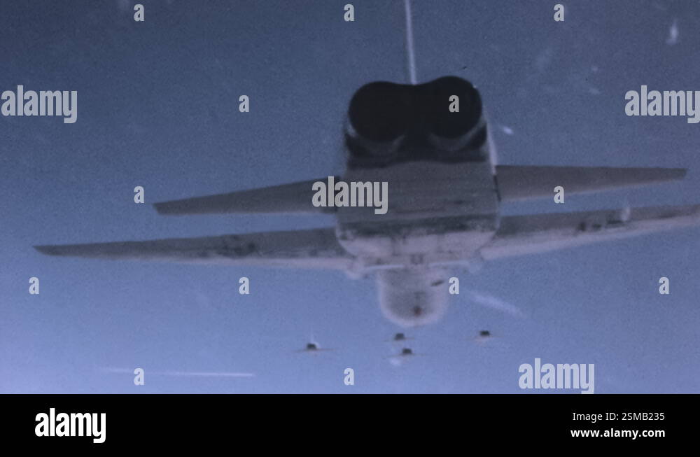 Rear Underside View of US Fighter Jet in Formation Flight - 1960s Pilot ...