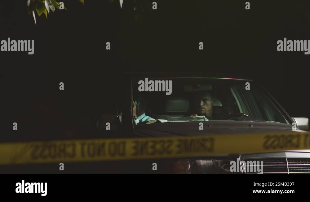 Detective Officers Watching Crime Scene from Car at Night Stock Video ...