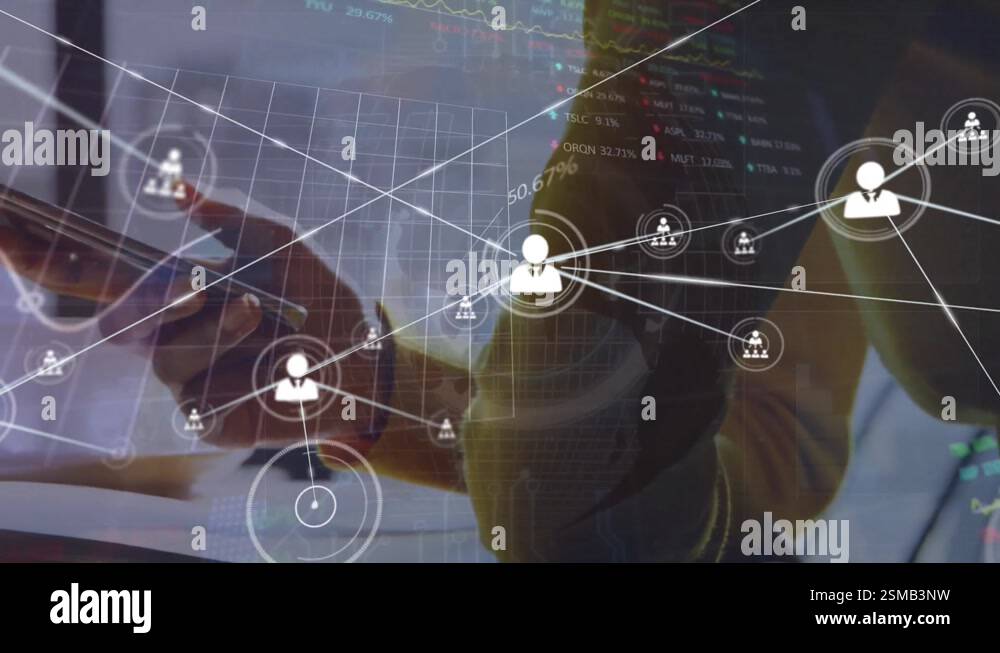 Animation of connected icons, graphs and trading boards over biracial woman Stock Video Footage ...