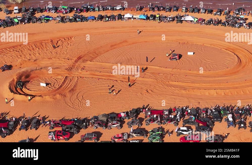 Aerial Lake sand race recreation St George Utah 4K Stock Video Footage ...