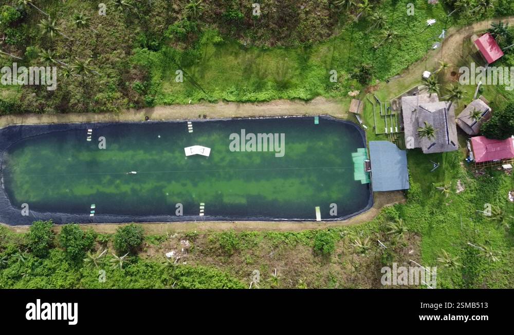 Artificial Wakeboarding Lake at Cable wake park of Siargao, Aerial ...
