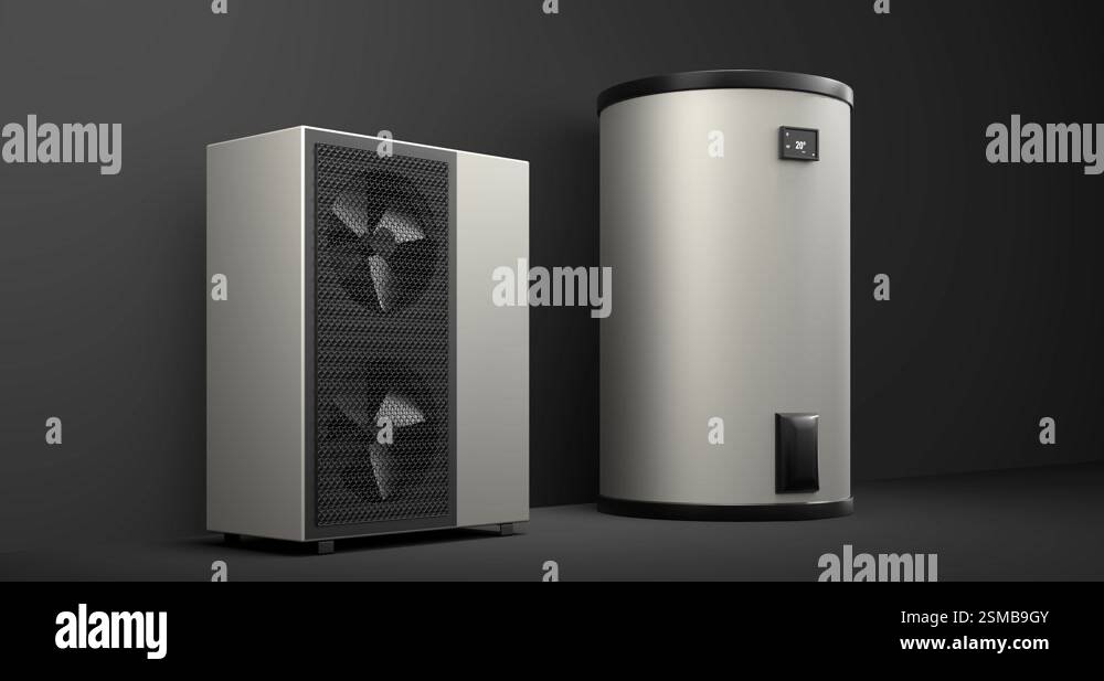 rotating fan of a heat pump energy as a heater with storage tank Stock ...