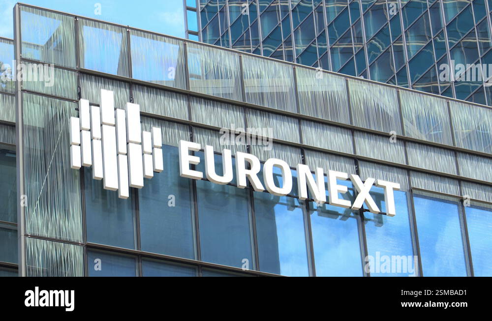 Euronext logo on the European New Exchange Technology Tower in La ...