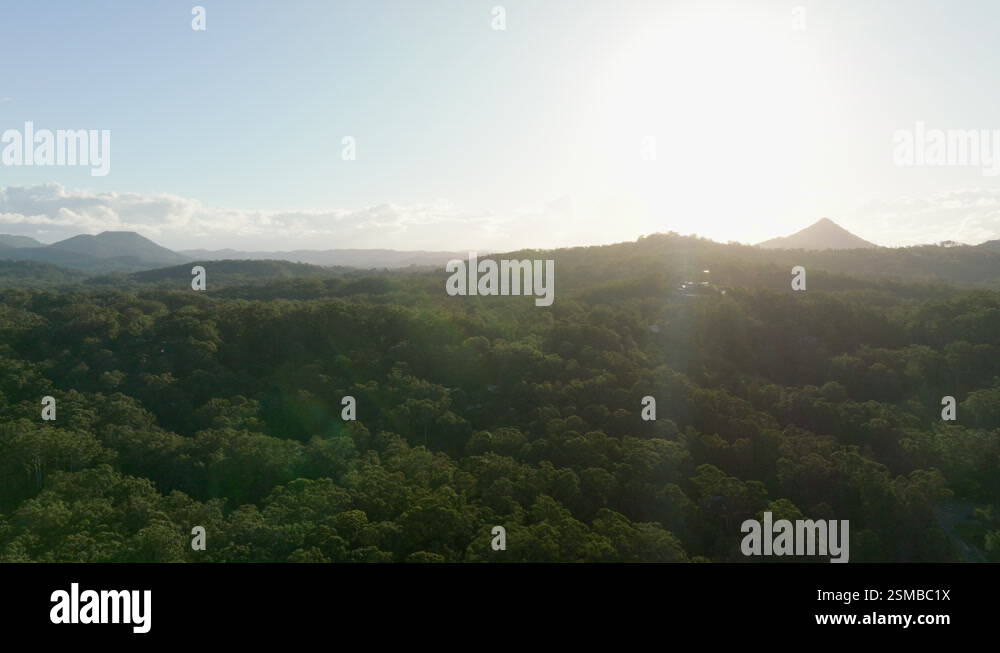 Bright Sunlight At Sunset Shining Over Mountain Range And Australian ...