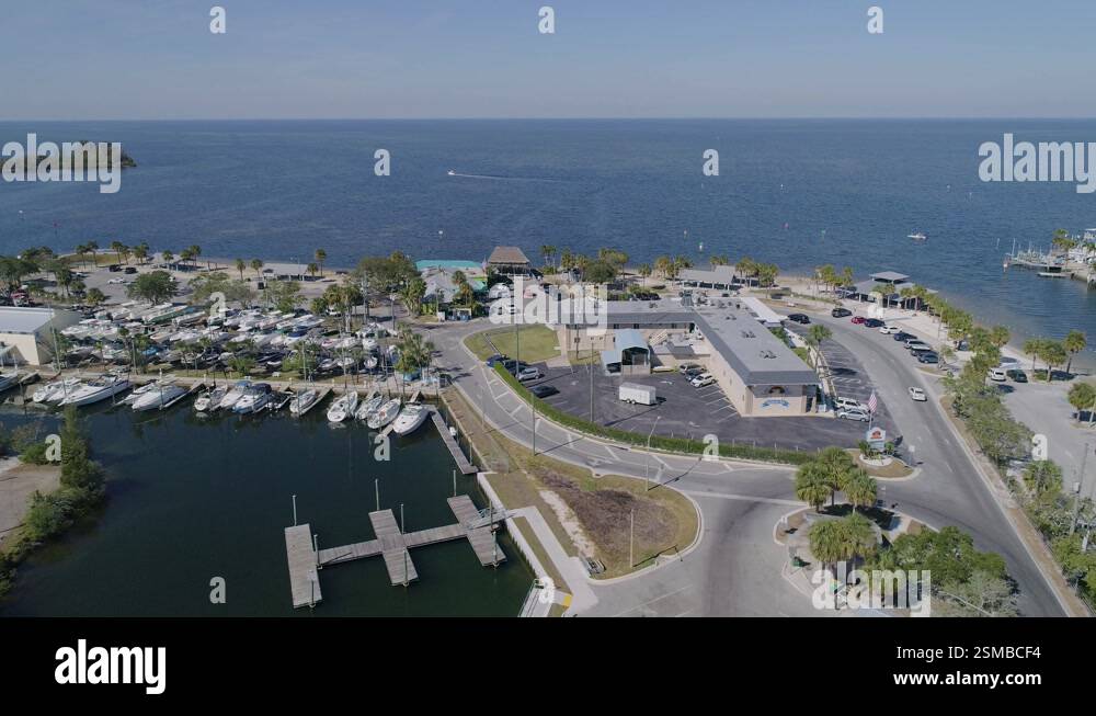 4K Drone Video (High Speed Dolly Shot) of Beach Park, Marina, and Stock ...