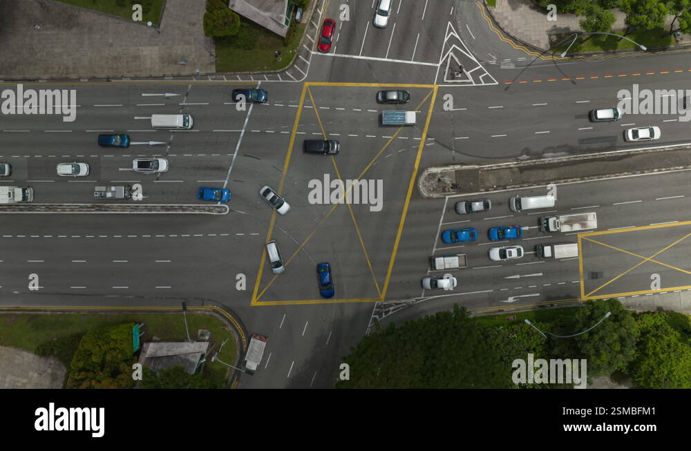 singapore city traffic street crossroad aerial topdown panorama 4k ...