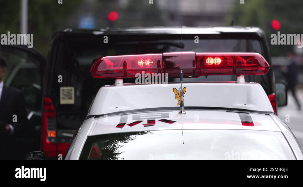 Police Car in Tokyo, Japan. Red Flash Light Stock Video Footage - Alamy