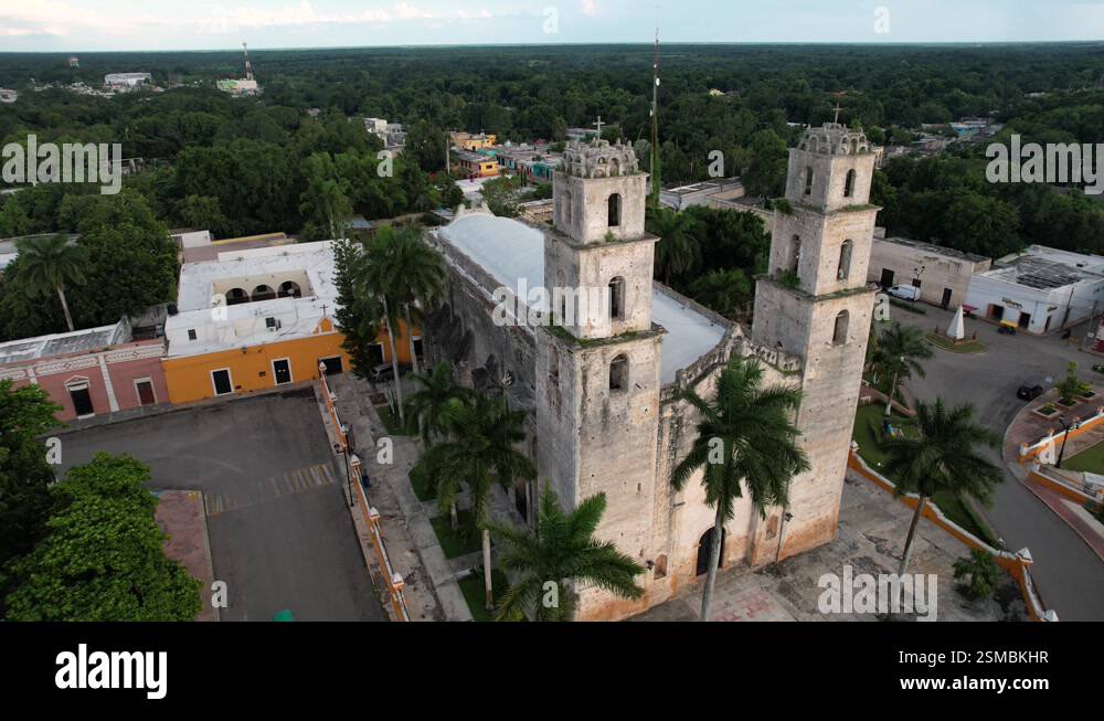 drone shot of espita pueblo magico main church in yucatan mexico Stock ...