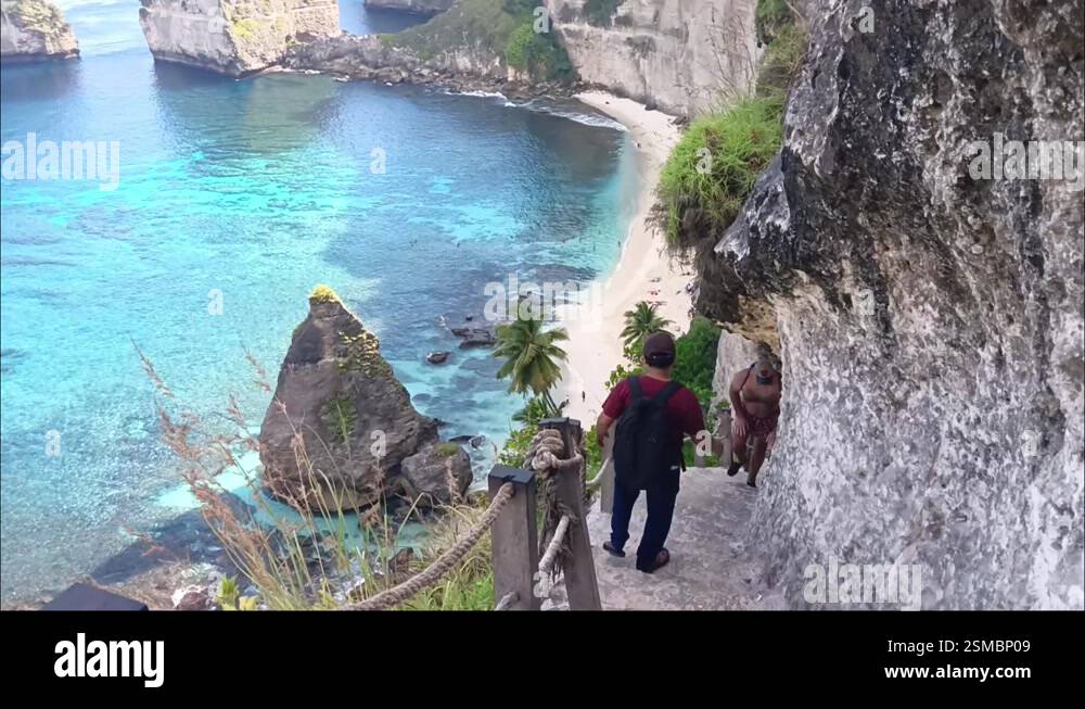 Diamond beach, hidden beach located at the bottom of a sheer cliff on ...